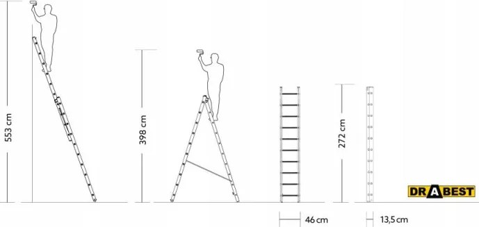 Hliníkový žebřík 2x10 příček dvoudílný DRABEST DW2-10 PRO