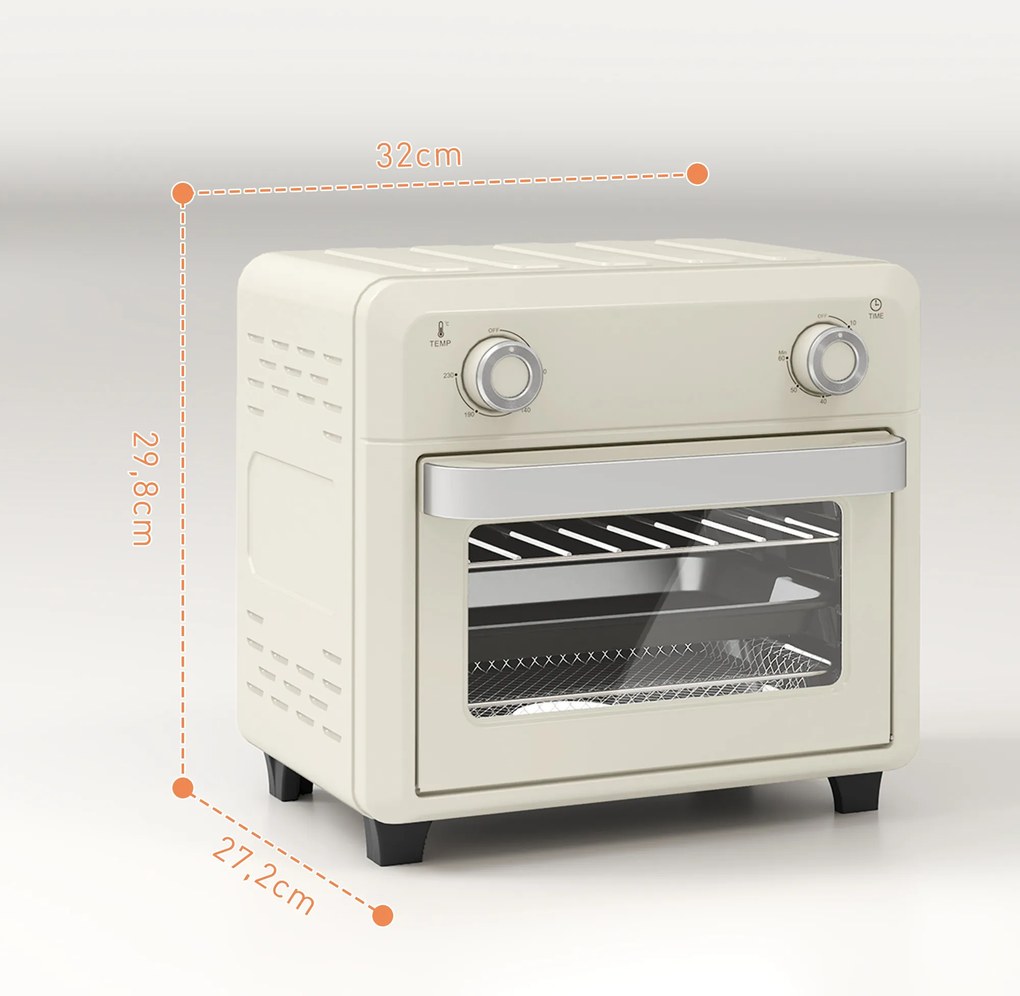 HOMCOM Mini trouba s konvekcí 10 l 2 v 1 Mini trouba s roštem, plechem na pečení a plechem na drobky, horkovzdušná fritéza 80 °C-230 °C, s dotykovým …