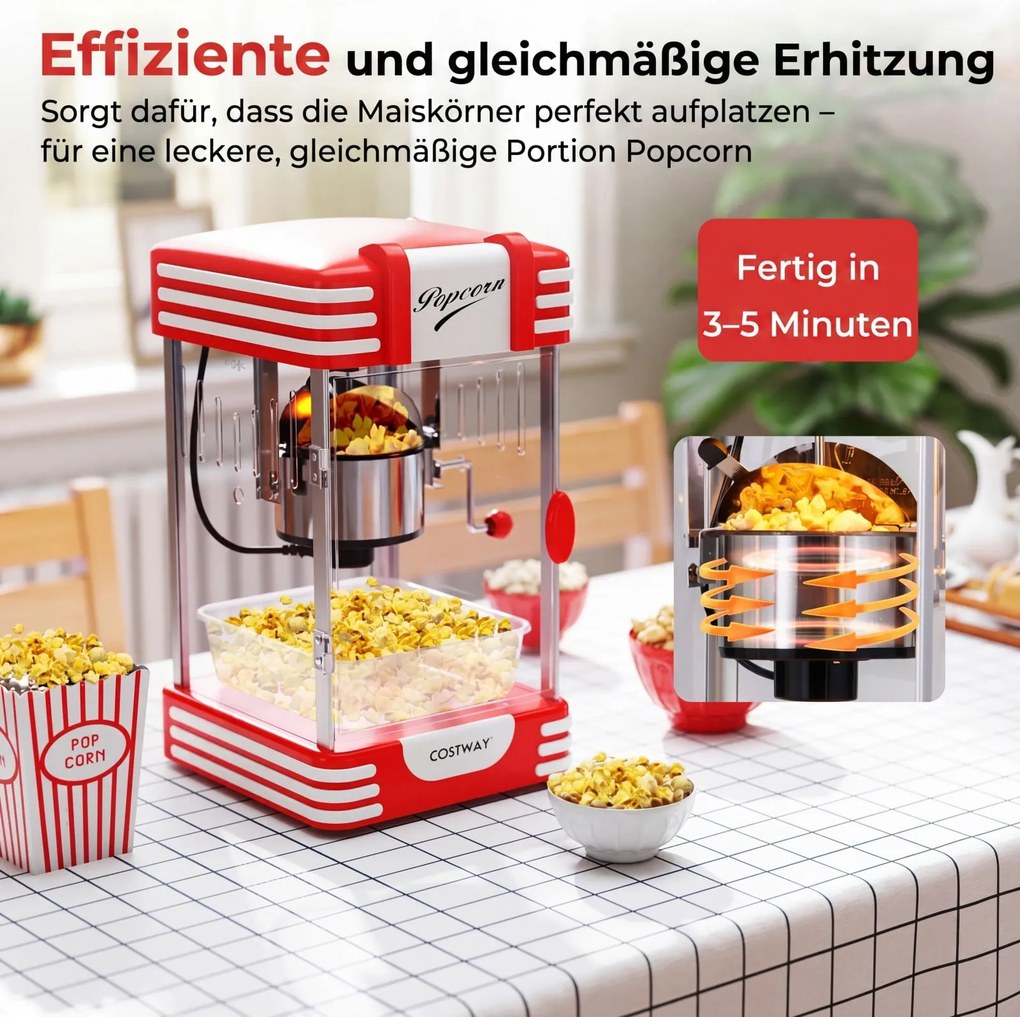 Costway Retro stroj na popcorn 300 W Stroj na popcorn ve stylu Cinema s hřejivým