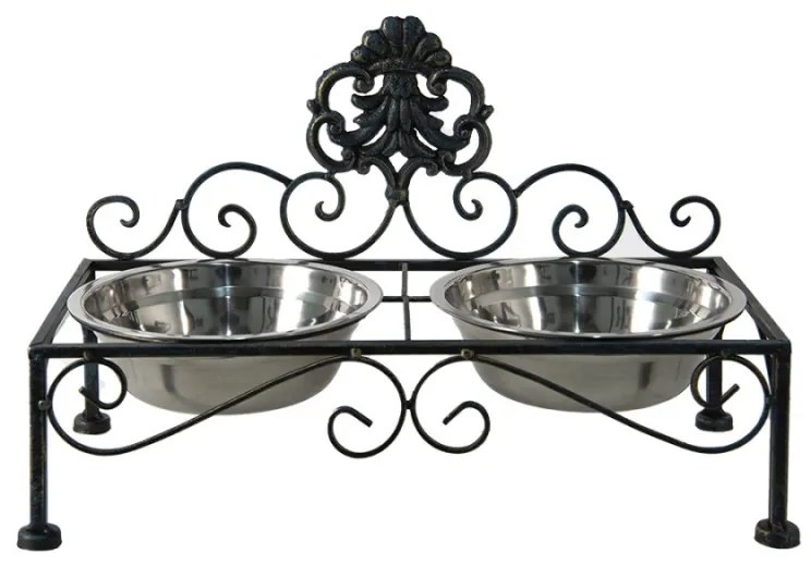 Černé antik kovové misky pro psa Potier ornament – 39x19x25 cm
