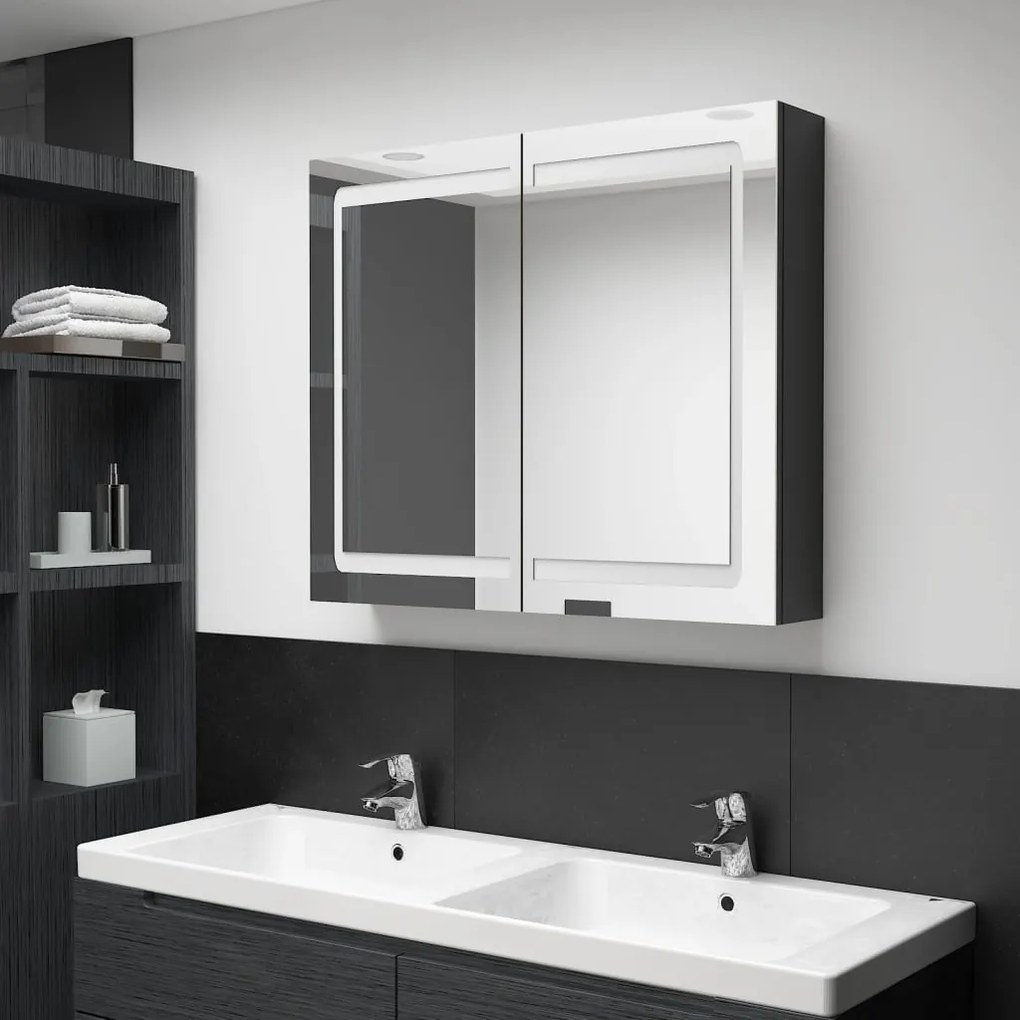 LED koupelnová skříňka se zrcadlem zářivě černá 80 x 12 x 68 cm 326512
