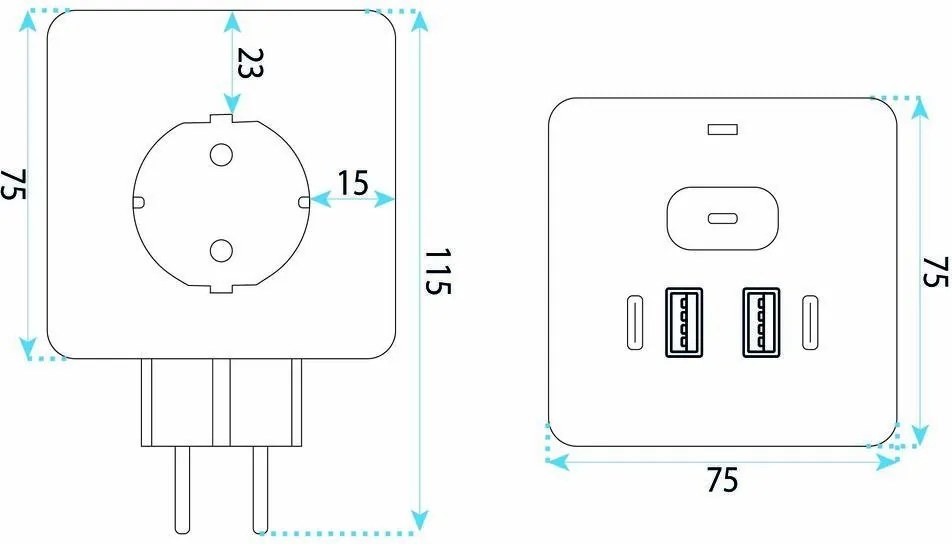 Toolight Toolight, JNH019, zásuvková kostka 7v1, 3 zásuvky + 2× USB-A + 2× USB-C, bílá, OSW-56305