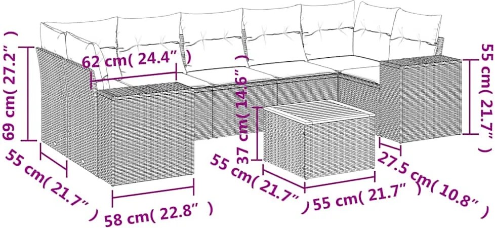 8dílná zahradní sedací souprava s poduškami černá polyratan 3225355