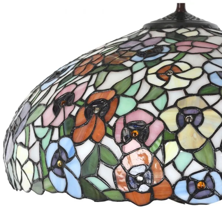 Stolní lampa Tiffany Silvain zeleno oranžová s motivem květů – 46x72 cm
