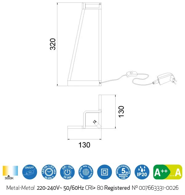 Mantra Minimal, moderní černá stolní lampa, LED 5W 375lm 3000K, výška 32cm