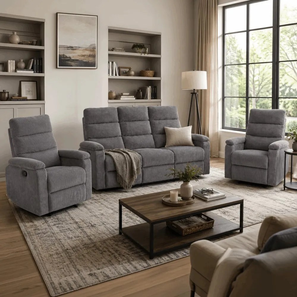 Sedací souprava, polohovací, šedá, manšestrová látka, ASD-C5981 GREY6