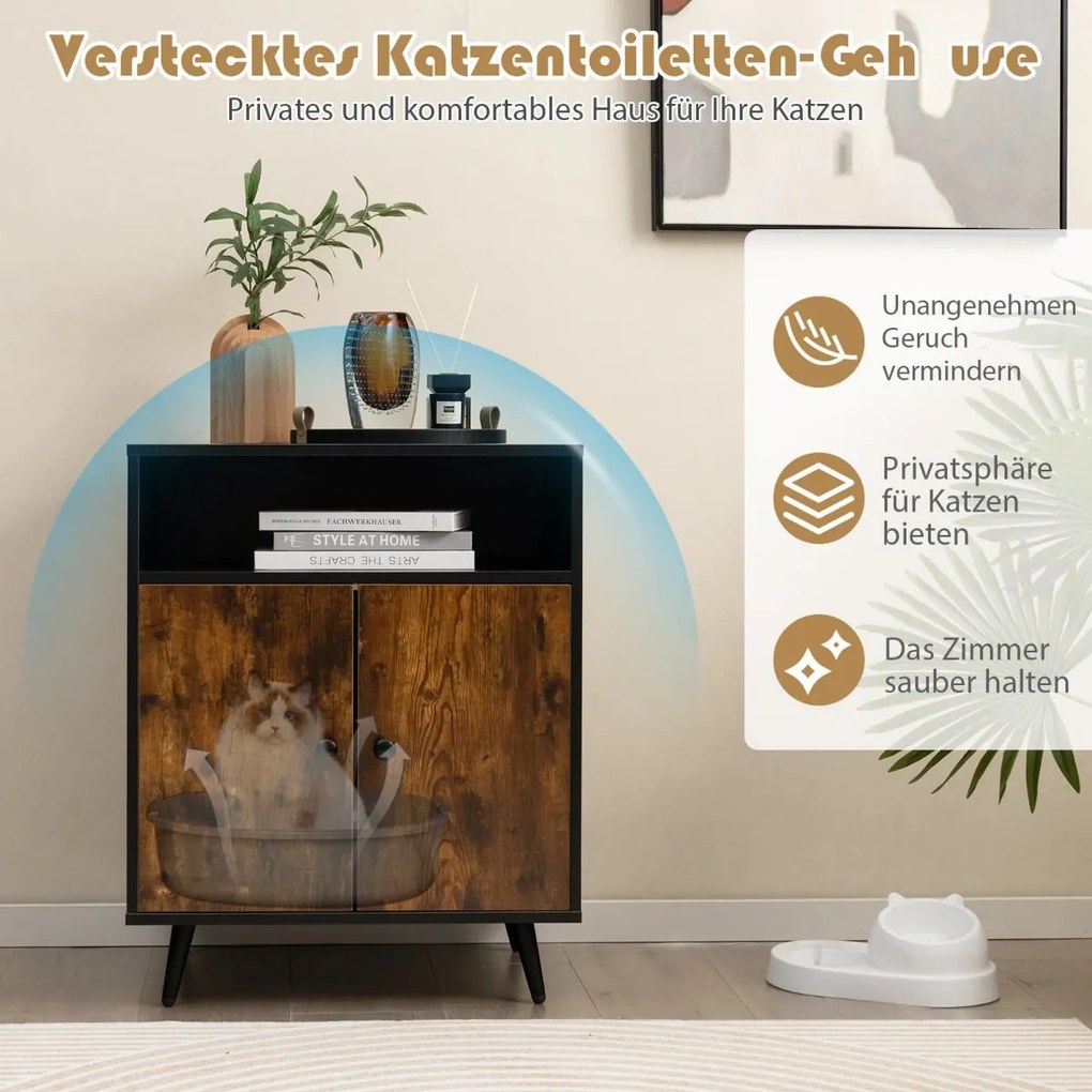 Costway Skříňka pro kočky kočičí toaleta domeček pro kočky s dvojitými dveřmi