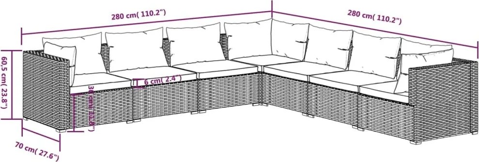 vidaXL 7dílná zahradní sedací souprava s poduškami polyratan [3101748] Barva: Šedá a tmavě modrá