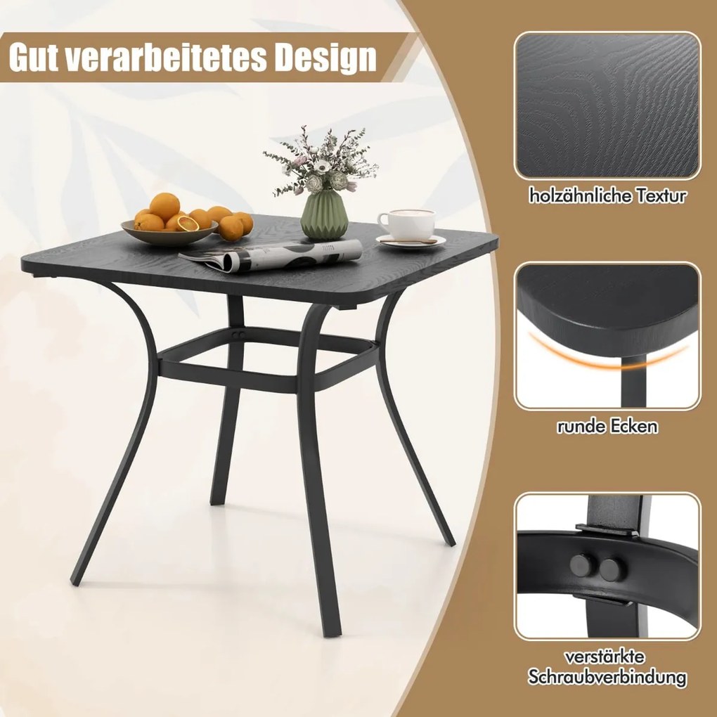 Costway Zahradní stůl s deskou ve vzhledu dřeva pro 4 osob – 80 × 80 × 73 cm