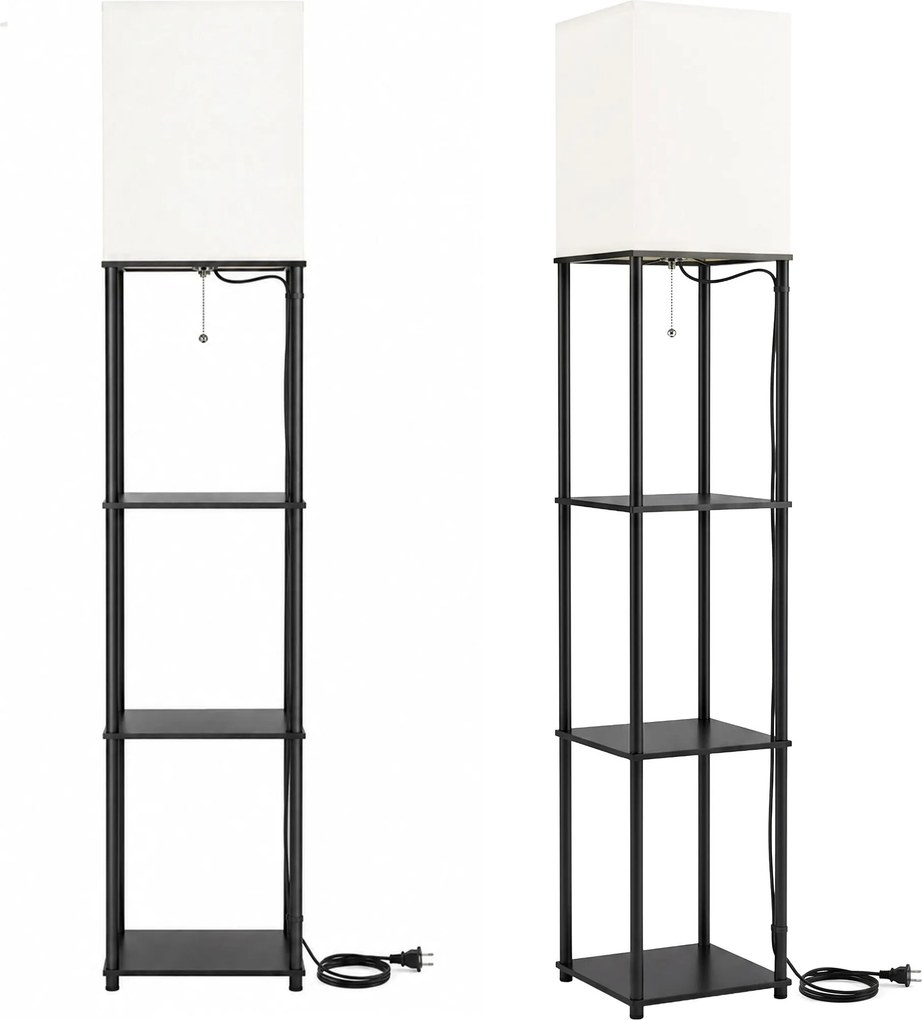 Toolight Toolight, JNH050-1F, stojací lampa s poličkami a jutovým stínítkem 157 cm, 1× E27, černá, 58349