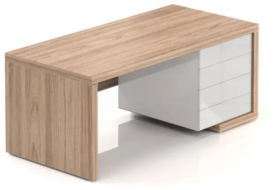 Stůl Lineart 180 x 85 cm + pravý kontejner a krycí panel / Jilm světlý a bílá