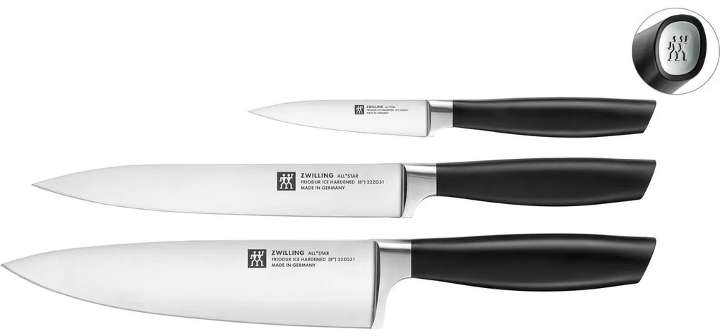 Zwilling All Star sada 3 nožů, kuchařský nůž 20 cm, plátkovací nůž 20 cm a špikovací nůž 10 cm, 33780-003