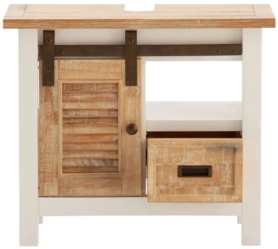 furniture-nabytek.cz - Masivní spodní skříňka pod dřez Caprino z borovice a MDF, lakovaná, bílá/hnědá – 70×35×60 cm
