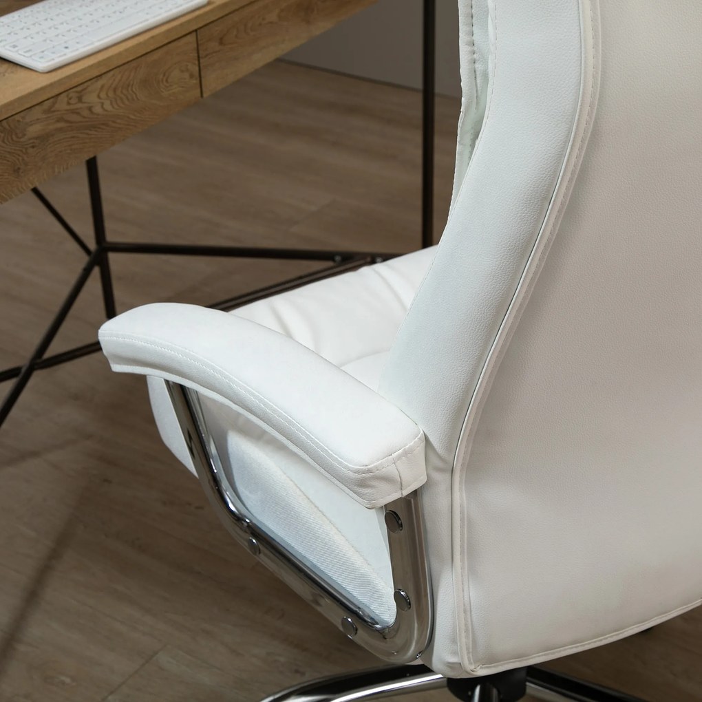Kancelářská židle Vinsetto imitace kůže, ergonomická kancelářská židle, otočná židle s houpací funkcí, výškově nastavitelná, bílá
