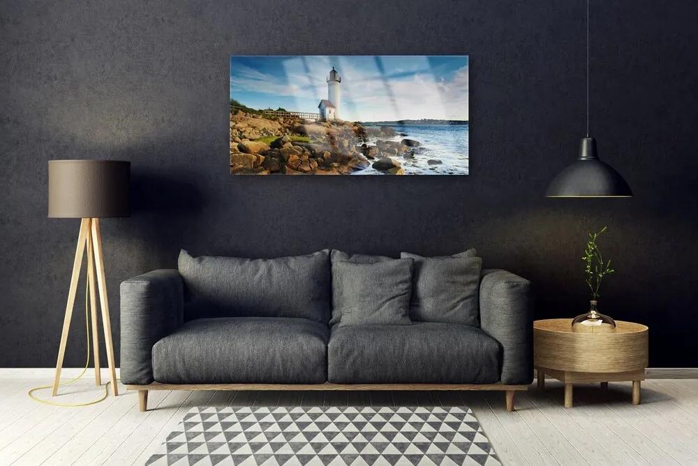 Obraz na skle Maják Krajina 100x50 cm