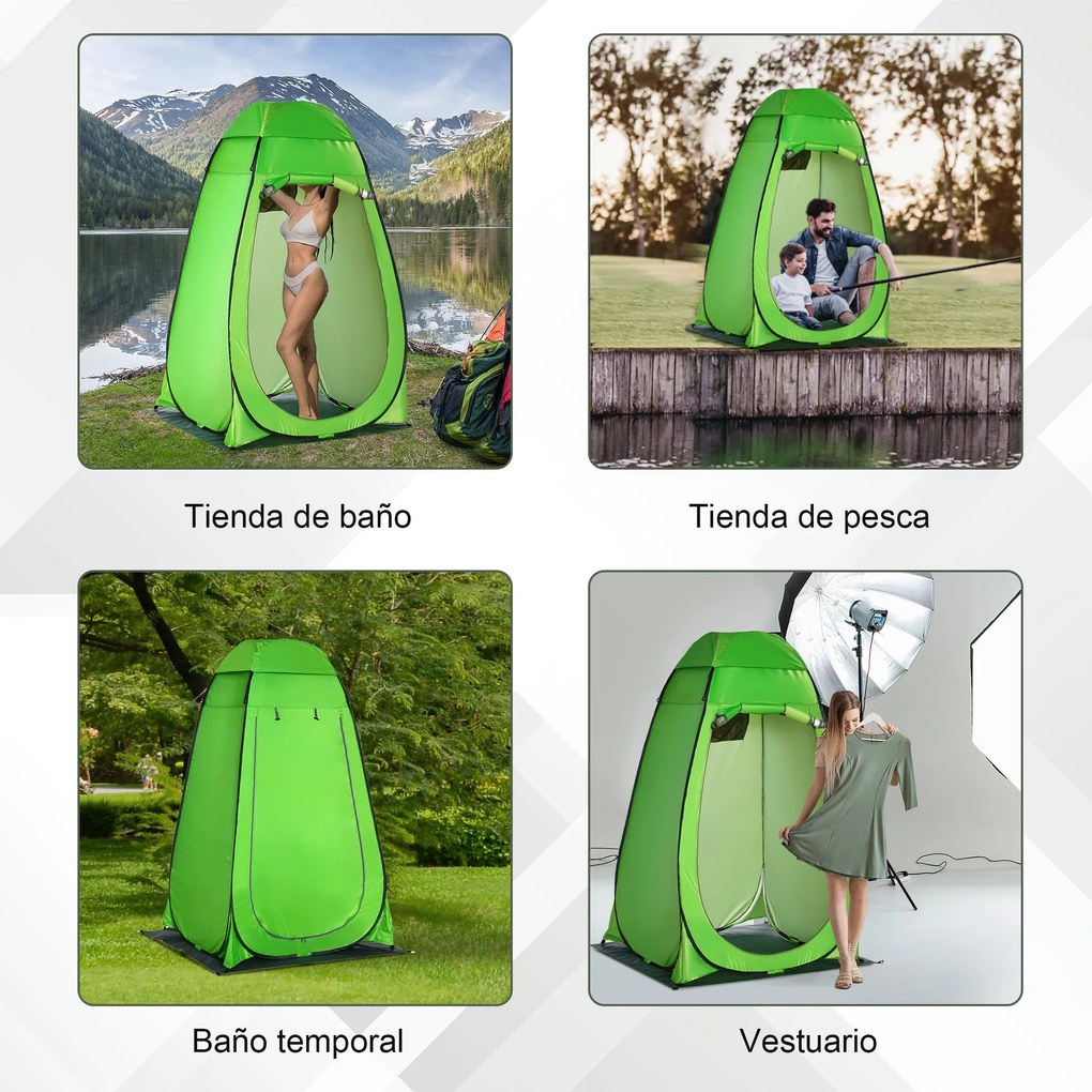 Outsunny Instantní Pop-Up Sprchový Stan pro Soukromí – Přenosný Stan s 1 Kapsou na Háčku a UV 20+ pro Koupelnu, Šatnu a Toaletu 126x124x189 cm Zelený