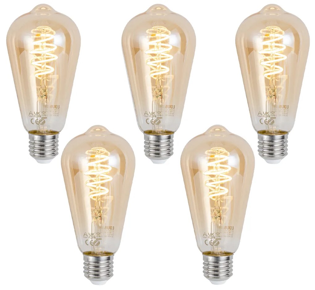 Sada 5 chytrých stmívatelných LED žárovek E27 ST64 Amber 4,9W 320 lm 2500K Zigbee
