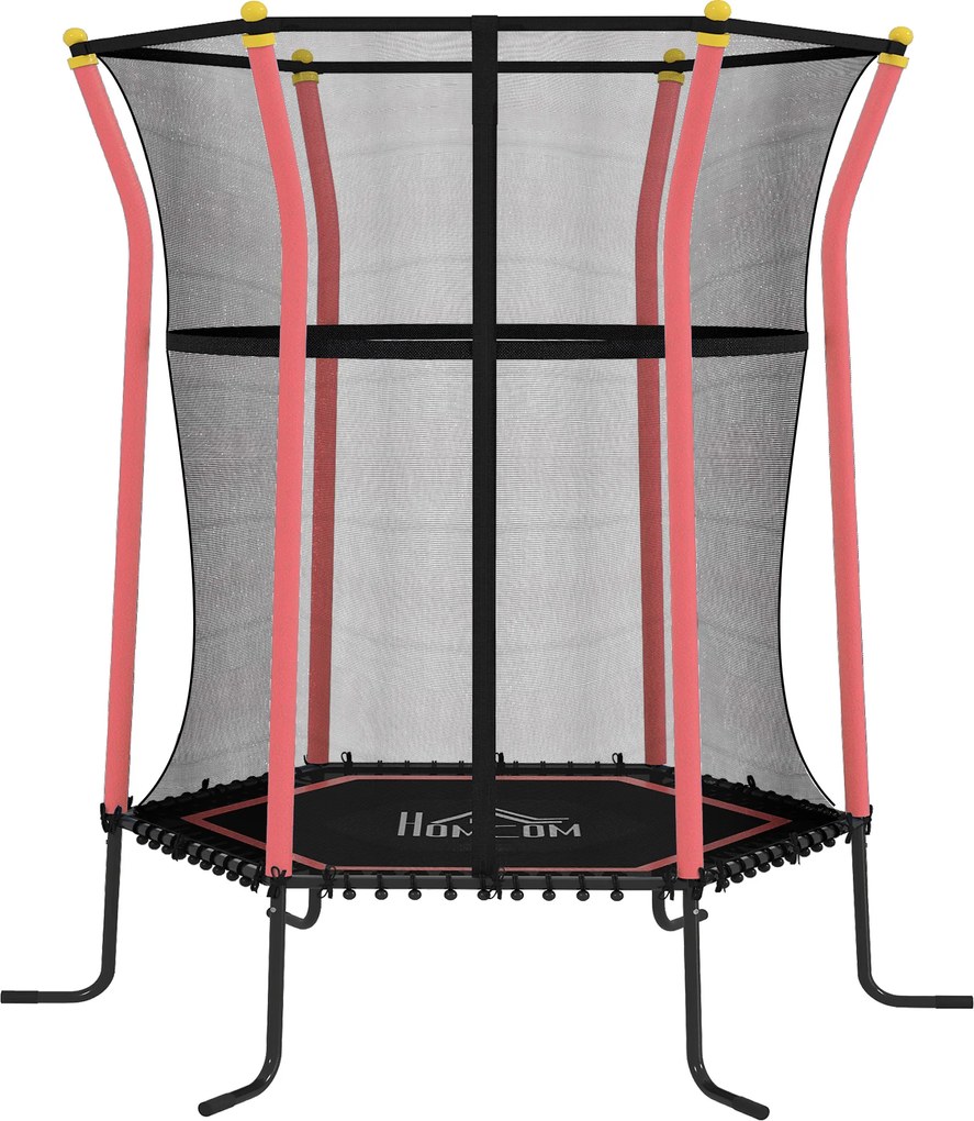 HOMCOM dětská trampolína Ø163,5 cm, vnitřní trampolína s ochrannou sítí, kryt okraje gumovým lanem, dětská trampolína do 50 kg, pro děti 3-10 let čer…