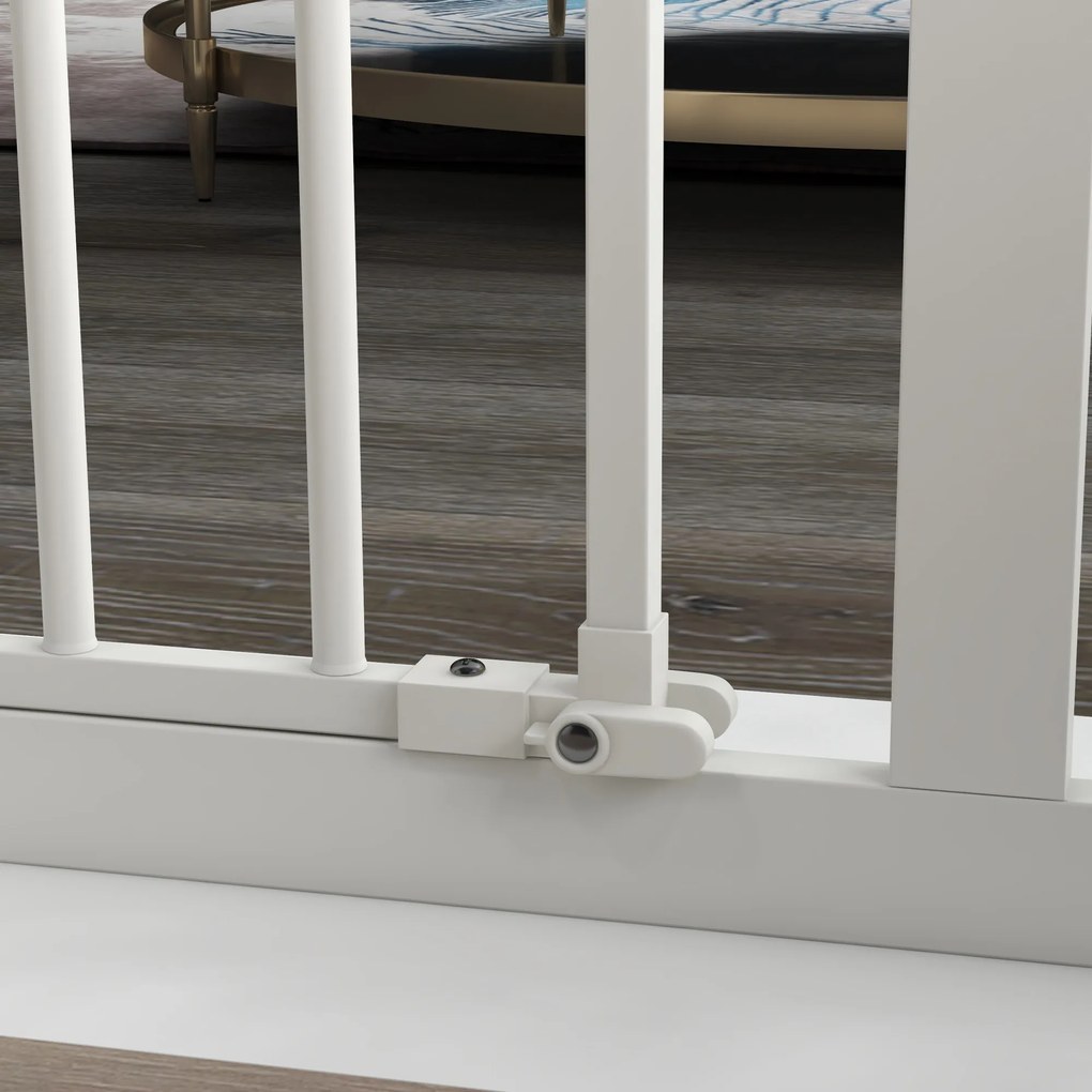 PawHut Zabezpečovací Zábrana Na Schody s 14 cm Expanzí Bez Vrtání pro Šířky 74-94 cm, Dvojitě Otevíratelná Zábrana, Bílá