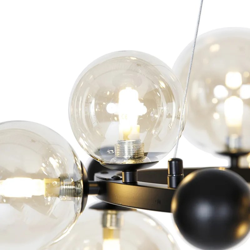 Chytré závěsné svítidlo černé s jantarovým sklem 12 světel vč. Zigbee G9 - David