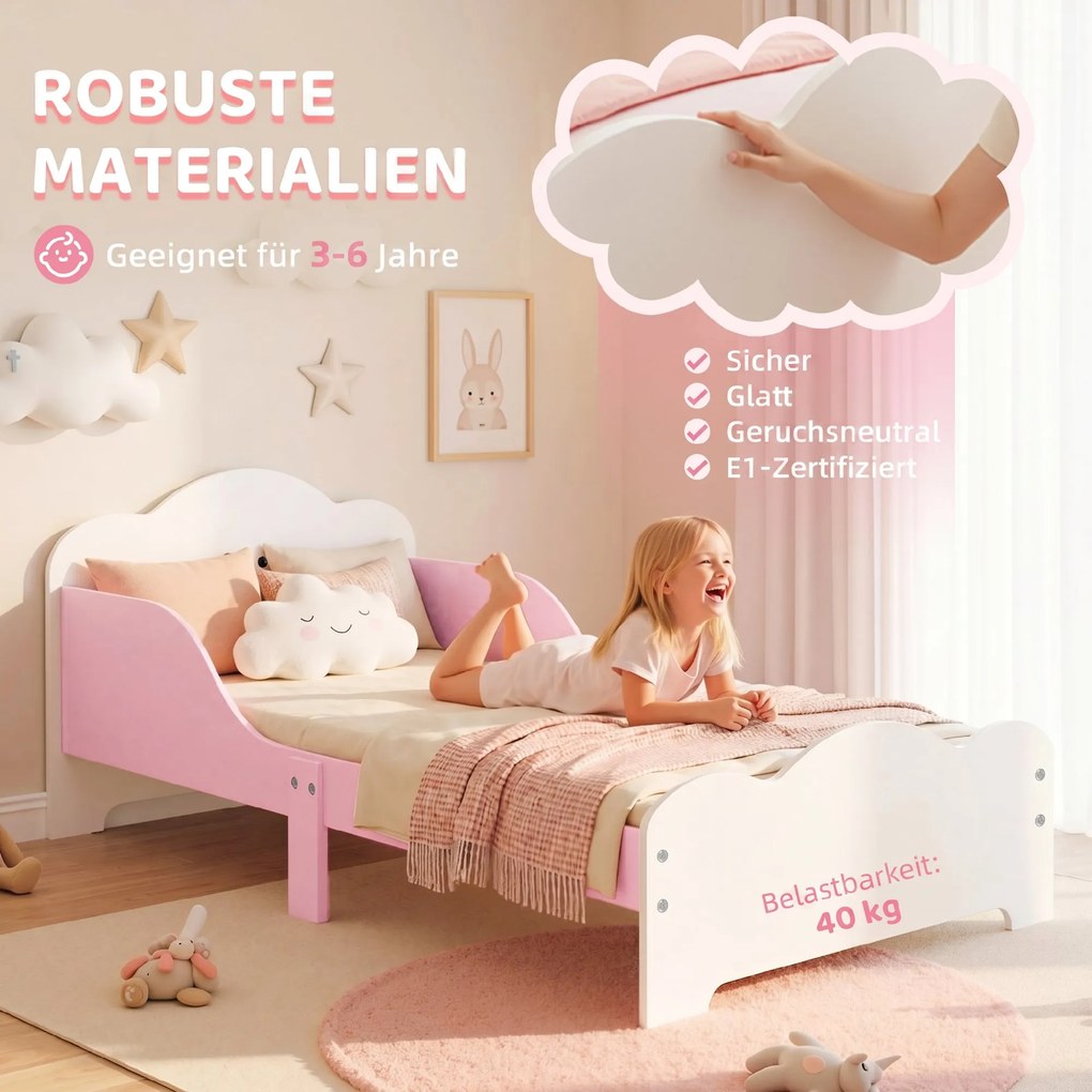 Dětská postel AIYAPLAY 140 × 70 cm s ochrannými bočnicemi, růžová – bez matrace