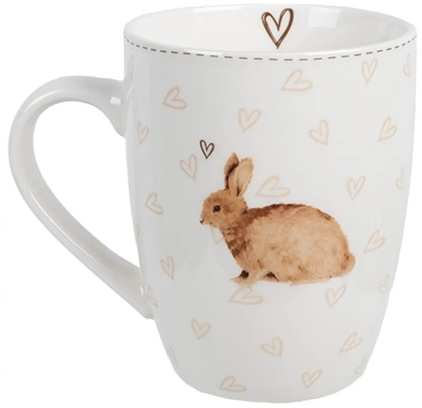 Bílý hrnek s králíčkem a srdíčky Bunnies in Love - 12*8*10 cm / 350 ml