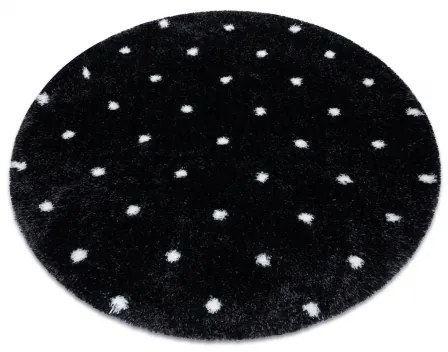 koberec FLUFFY 2370 kruhový shaggy tečky antracit / bílá velikost kruh 160 cm | krásné koberce cz