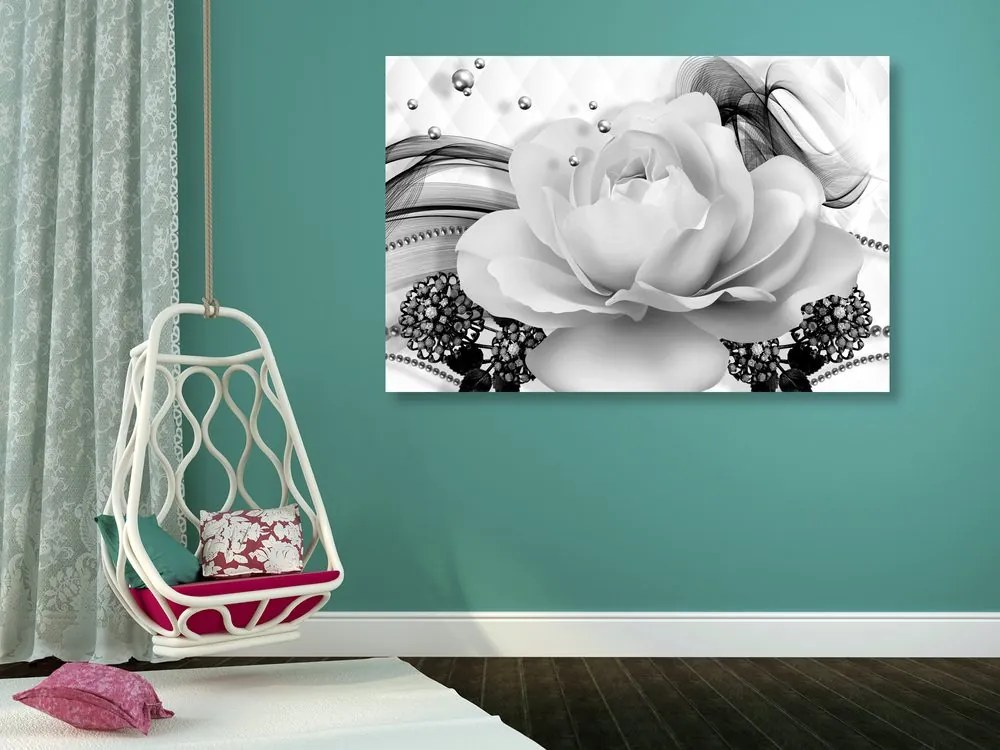 Obraz luxusní růže v černobílém provedení