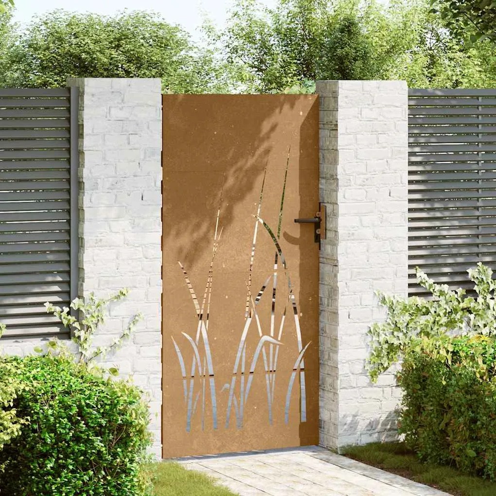 Zahradní branka 85 x 175 cm z cortenové oceli, design s trávou 153224
