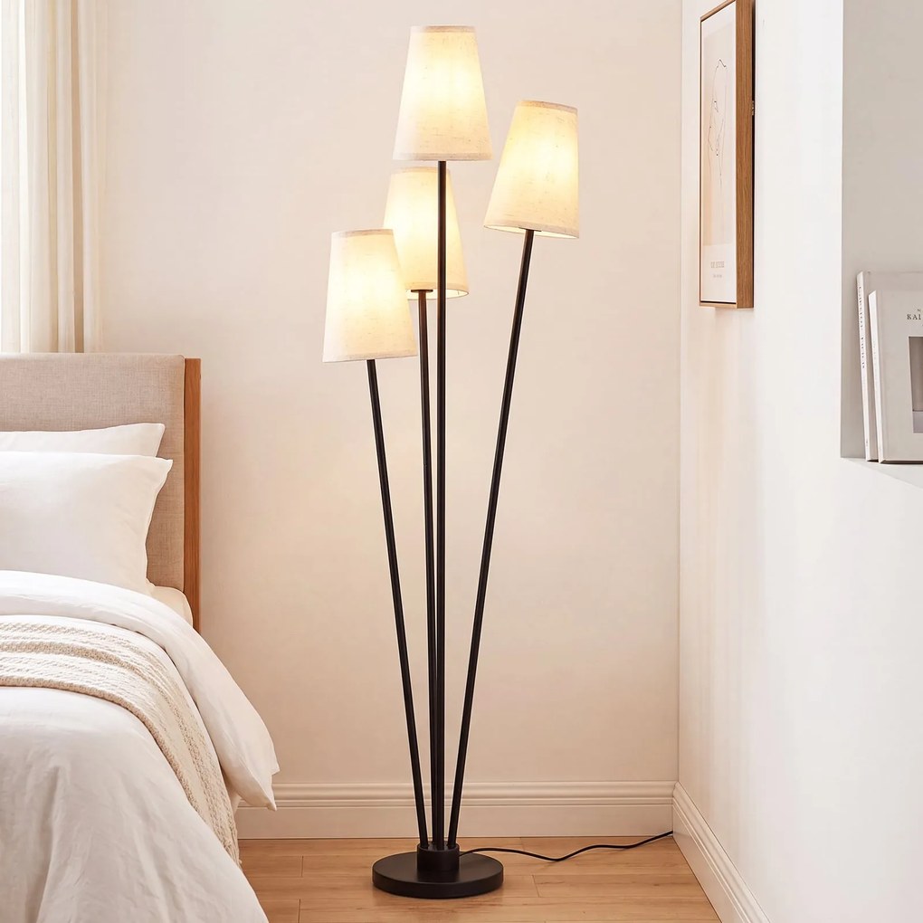 Costway 4-plamenová stojací lampa s nožním spínačem a 4 stínidla Moderní stojací