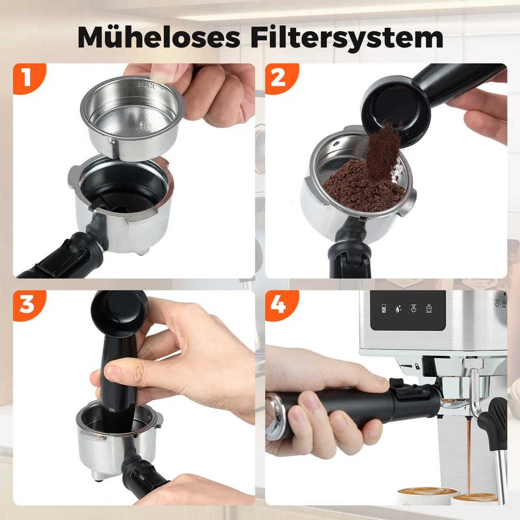 Costway Portafiltrační přístroj s napěňovačem mléka 20 Barový espresso přístroj