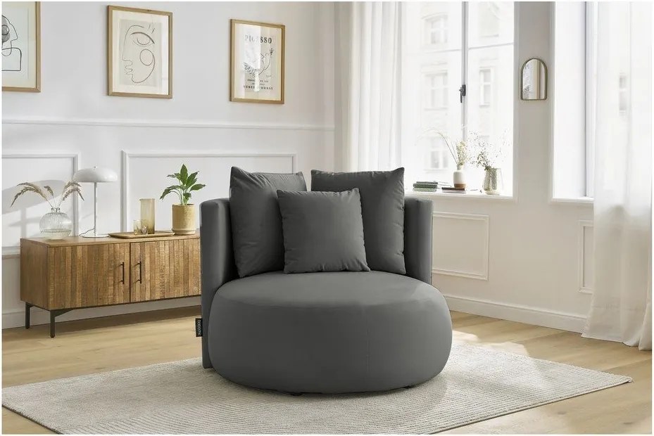 Světle šedé sametové křeslo Cesar – Bobochic Paris