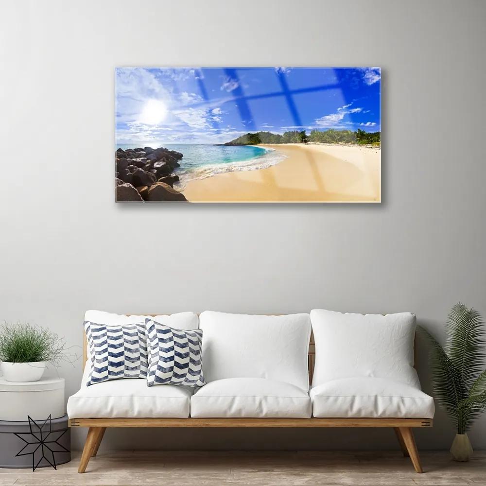 Obraz na skle Slunce Moře Pláž Krajina 100x50 cm