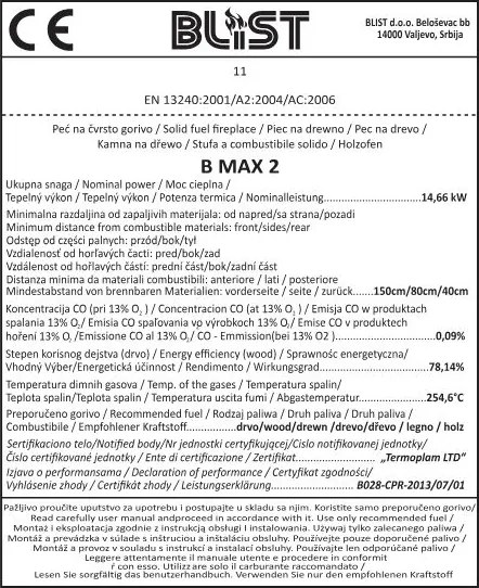 Krbová kamna Blist B MAX 2 - 14kW