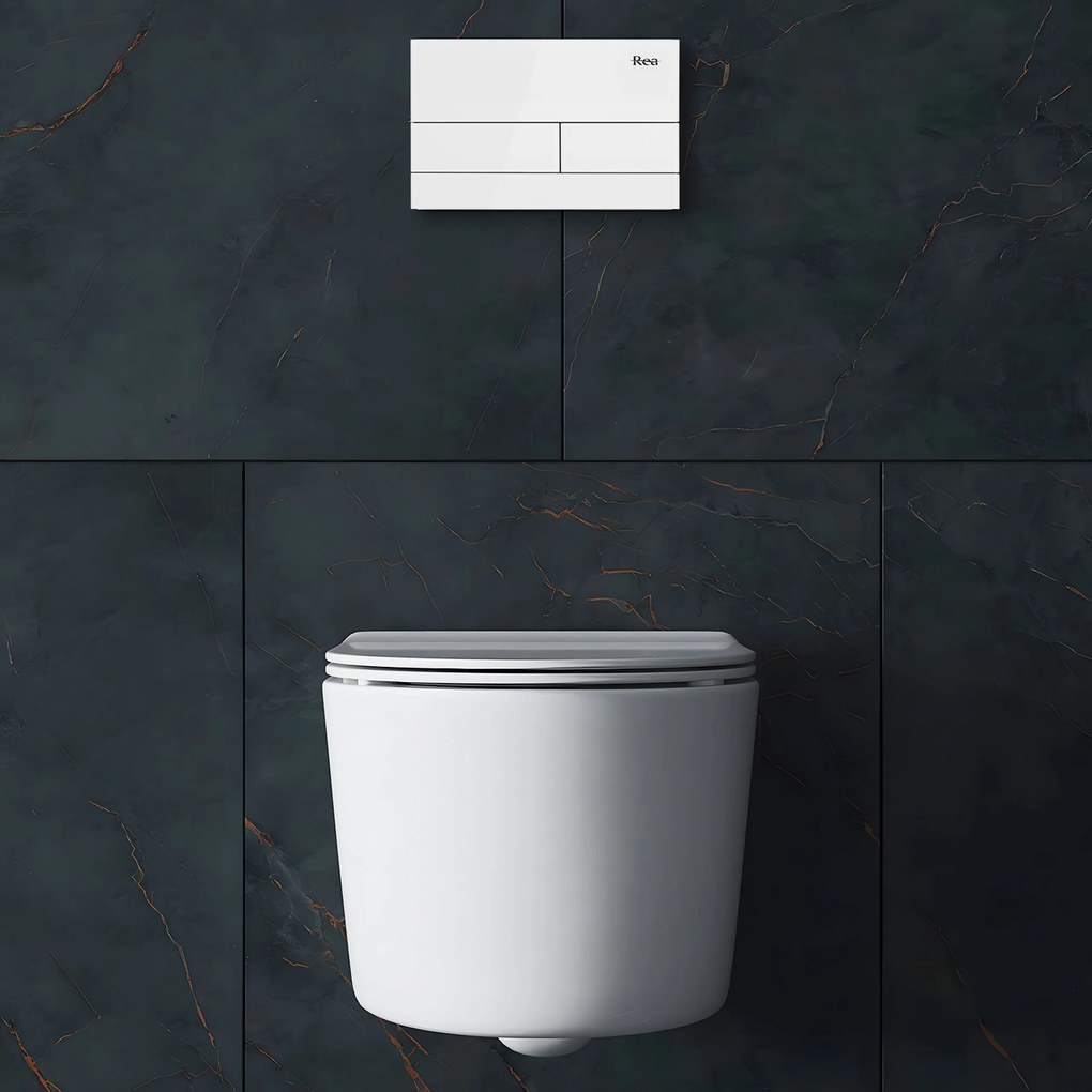 Rea Rea, Podomítkový WC systém K011A-Q + bílé skleněné tlačítko typ T, KPL-E0052