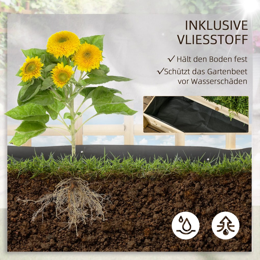 Outsunny 3-úrovňová městská zahrada s treláží - Dřevěný stojan na květináče s netkanou tkaninou pro pěstování zeleniny, květin a bylinek, 95x95x110 c…