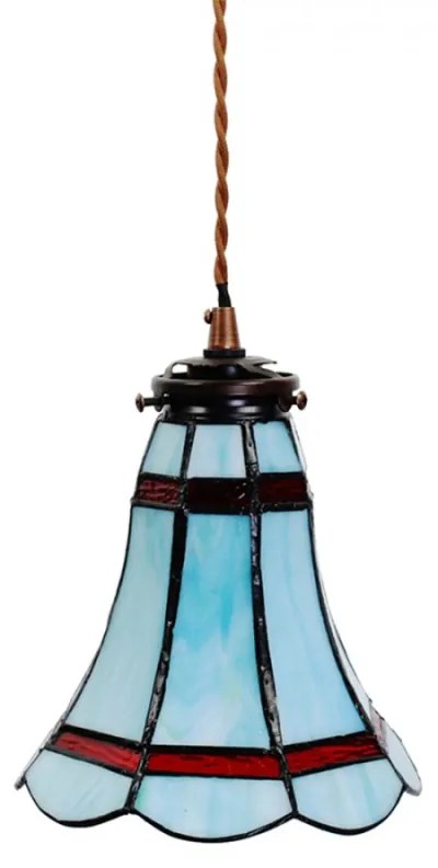 Modrá závěsná Tiffany lampa červené pruhy RedLine – 15x115 cm