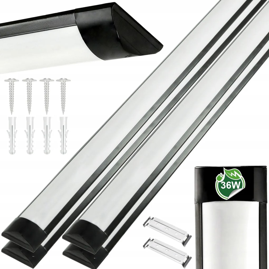 BERGE 4x LED garážová lampa 120cm 36W 3600lm černá 4500k