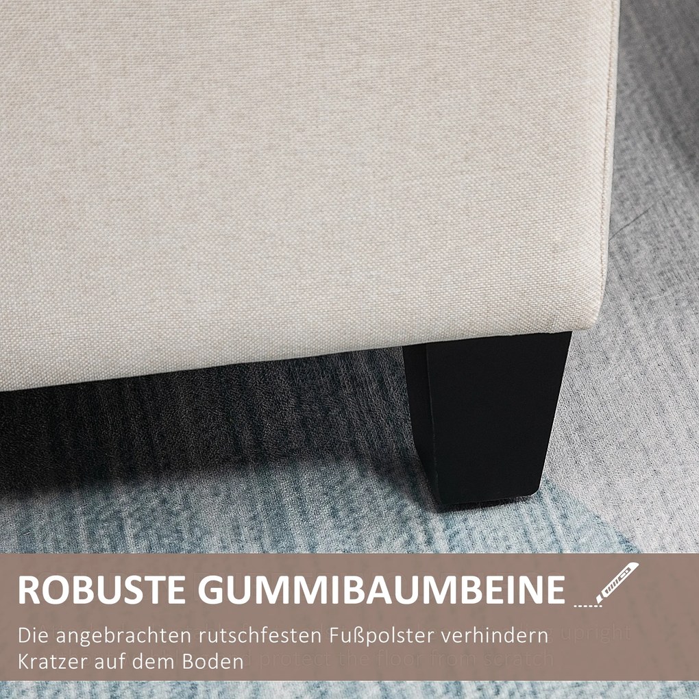 HOMCOM Lavice Čalouněná lavice s úložným prostorem, truhla, polyester podobný lnu, kaučukové dřevo, krémově bílá, 100 x 40 x 44 cm