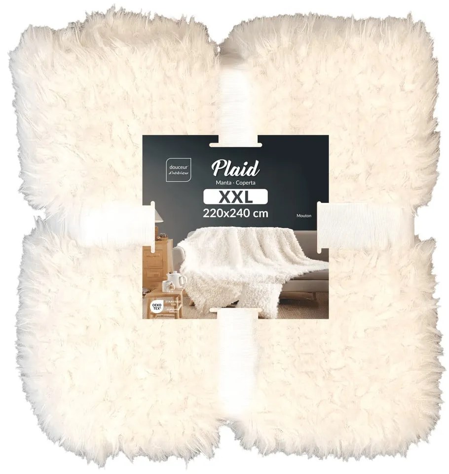 Krémová deka z umělé kožešiny 220x240 cm Mouton – douceur d'intérieur