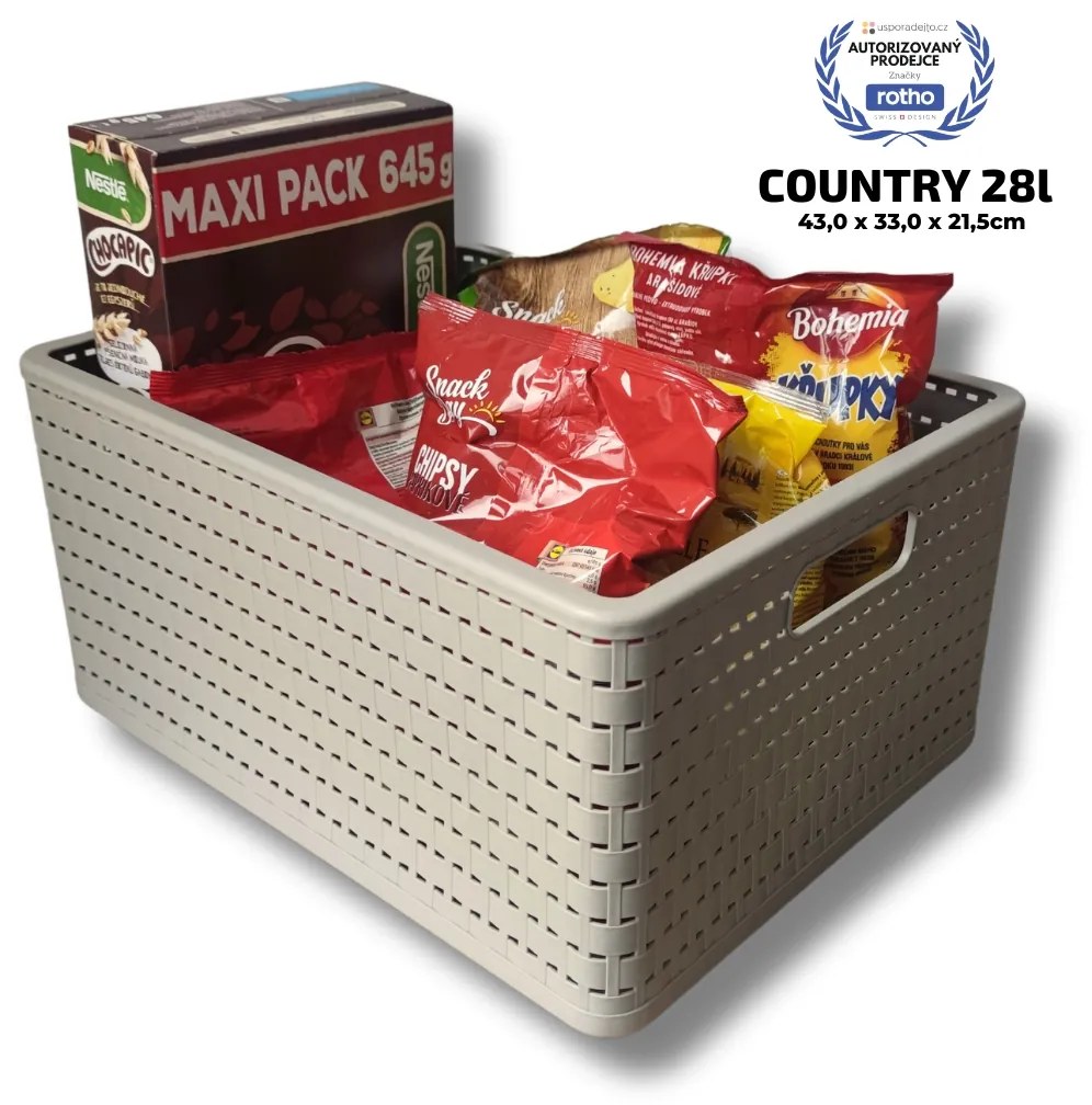 Rotho Plastový košík COUNTRY, rovný, béžový (28l - 43x33x22)