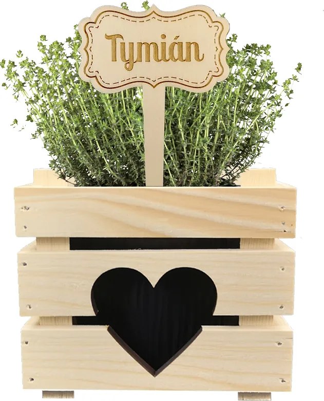 AMADEA Dřevěný zápich - cedulka na bylinky Tymián, výška 20 cm, český výrobek