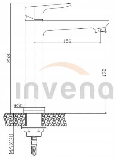 Invena Siros, vysoká umyvadlová baterie, černá matná, BU-90-W04-A