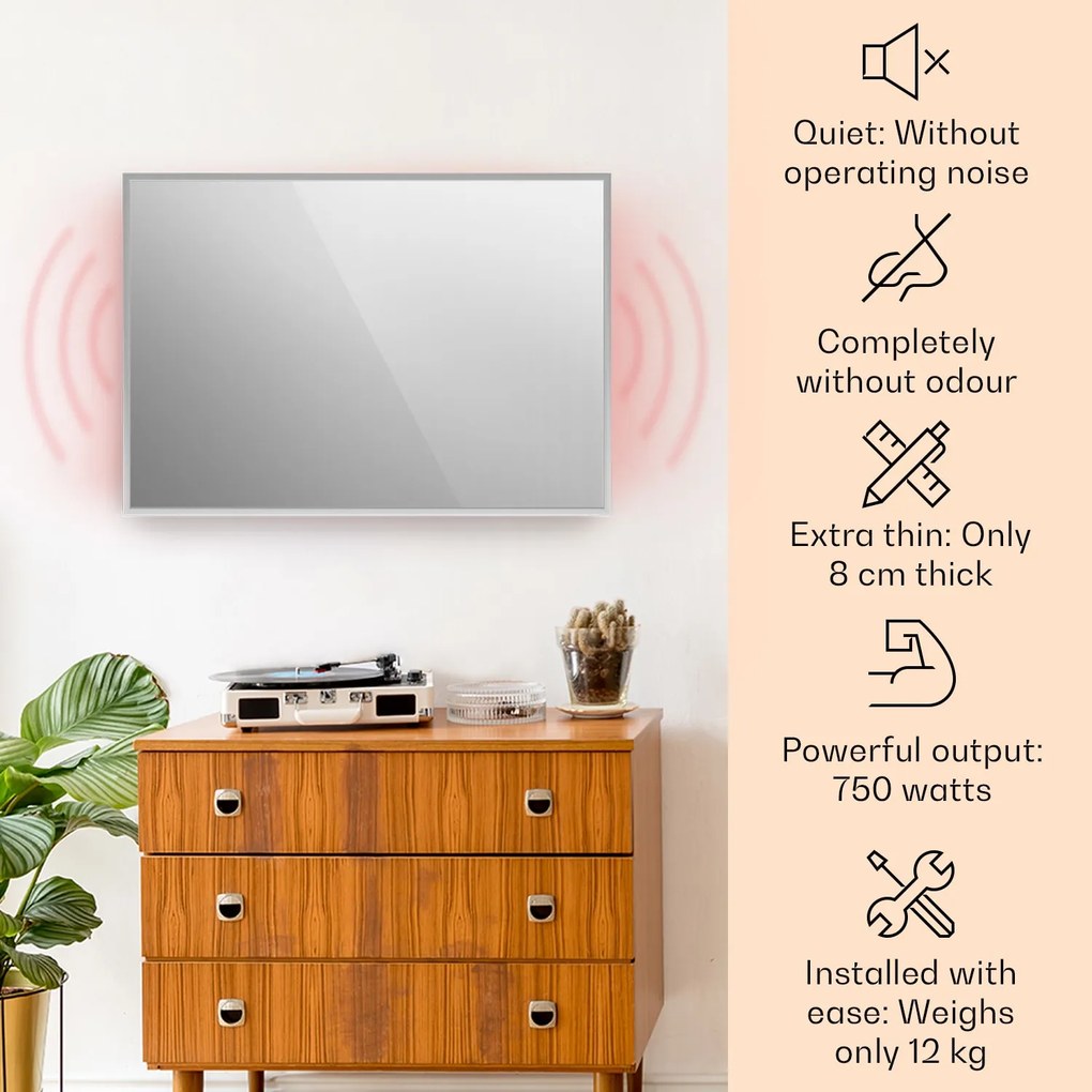 Klarstein La Palma 700, infračervený ohřívač 2 v 1, smart, 85 x 60 cm, 750 W, zrcadlová přední strana