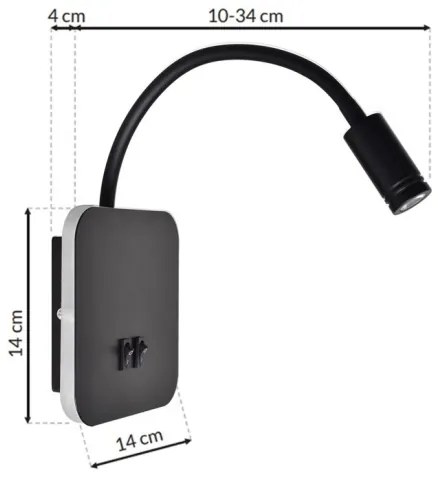 LED Flexibilní nástěnná lampička BASE 1xLED/8W+1xLED/2W/230V černá/stříbrná