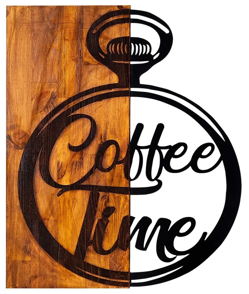 Nástěnná dřevěná dekorace COFFEE TIME hnědá/černá