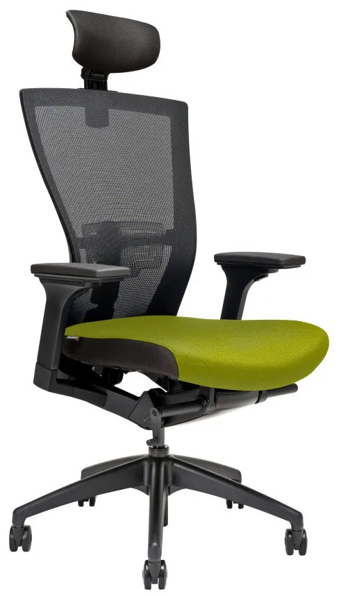 Office Pro Kancelářská židle na kolečkách MERENS SP – s područkami a koženou opěrkou hlavy Vínová BI 202