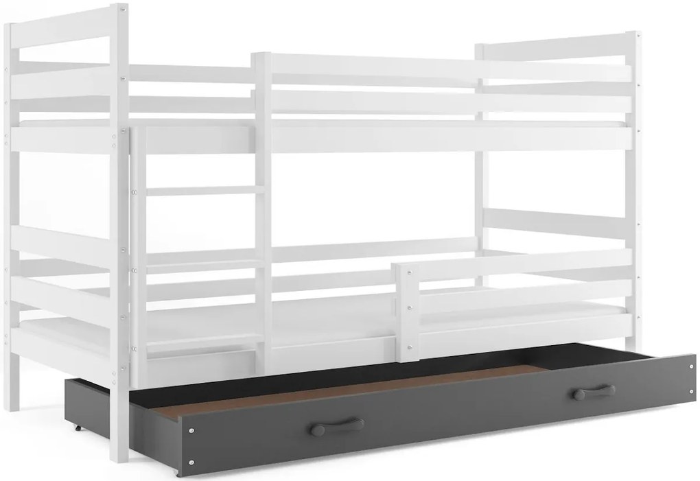 Expedo Patrová postel RAFAL 2 + úložný prostor + matrace + rošt ZDARMA, 90x200 cm, bílý, grafit