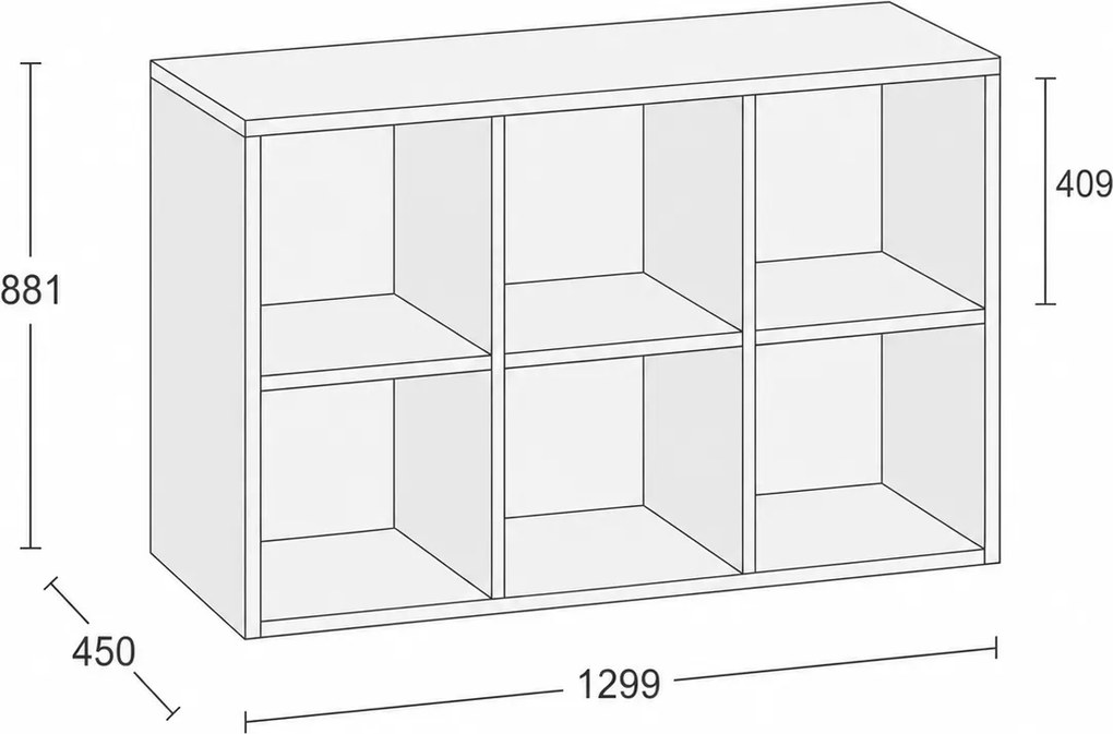 Regál FRAME, nízký, 3 sloupce, 881 x 1299 x 450 mm, ořech