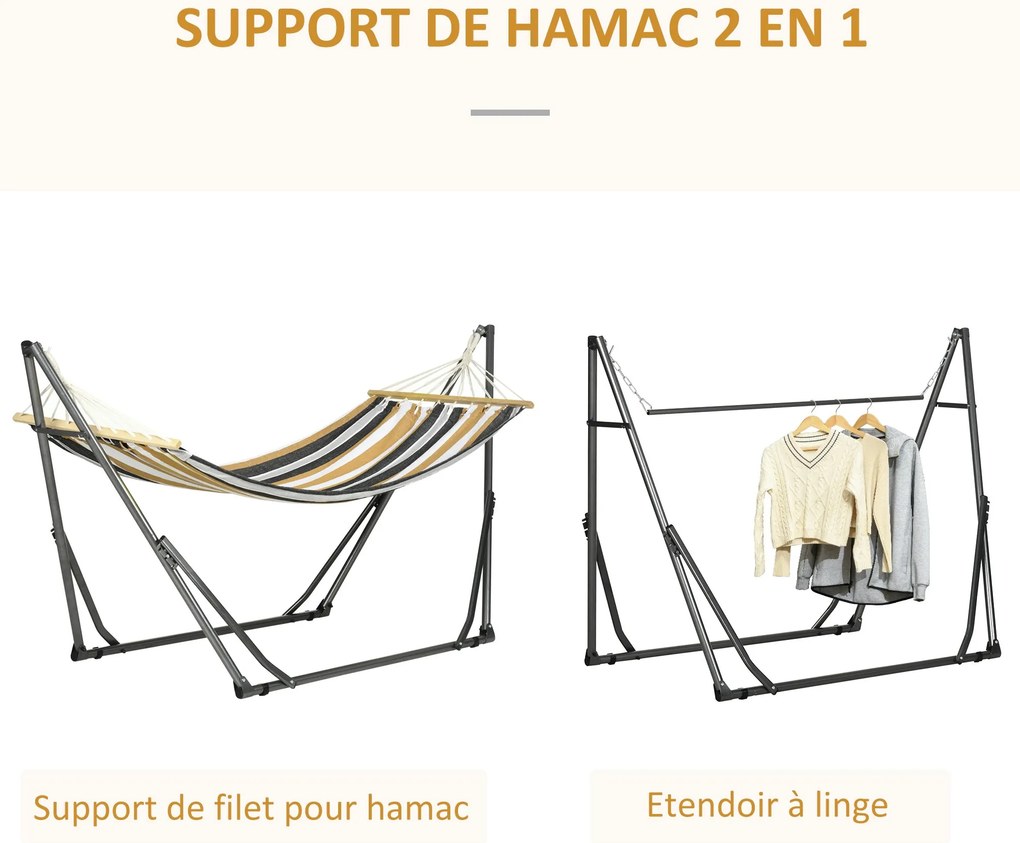 Skládací zahradní houpací síť s kovovým stojanem Outsunny, 1 místo, maximální nosnost 120 kg, rozměry 270L x 100W x 94H cm